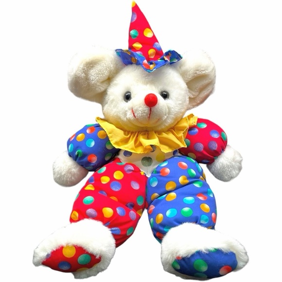Toys | Happy Birthday Jester Clown Mouse Plush White Blue Red Yellow ...